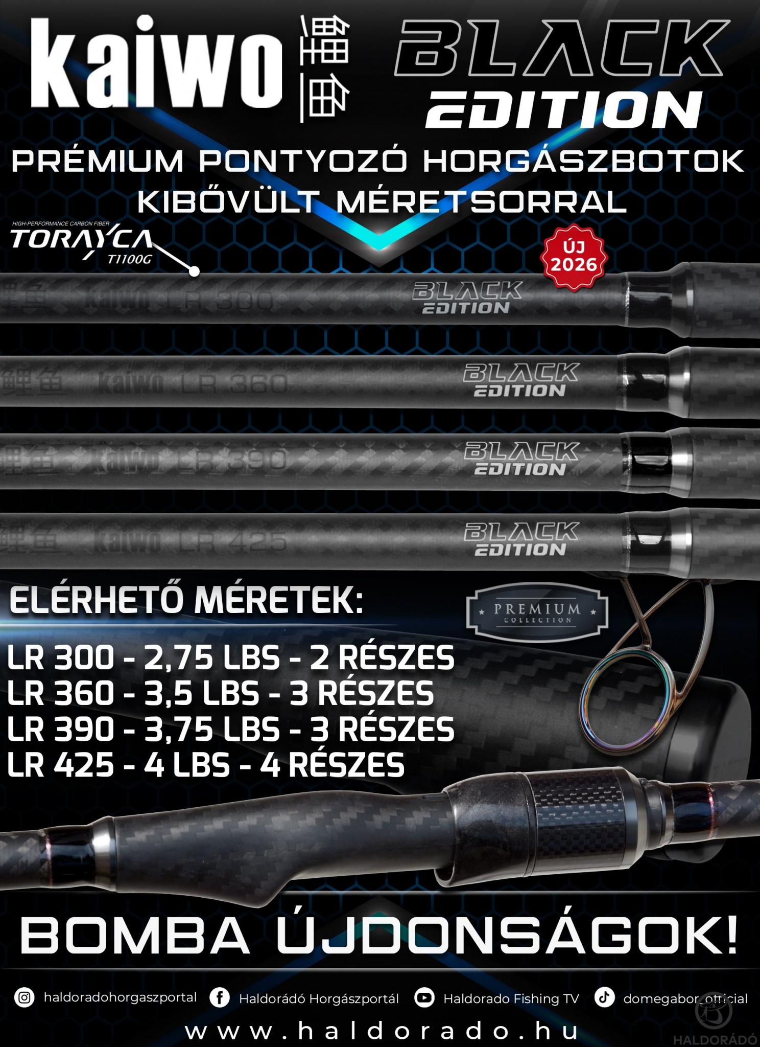 BLACK EDITION Kaiwo LR 390 3,75 Lbs távdobó horgászbot 180 méterig ...